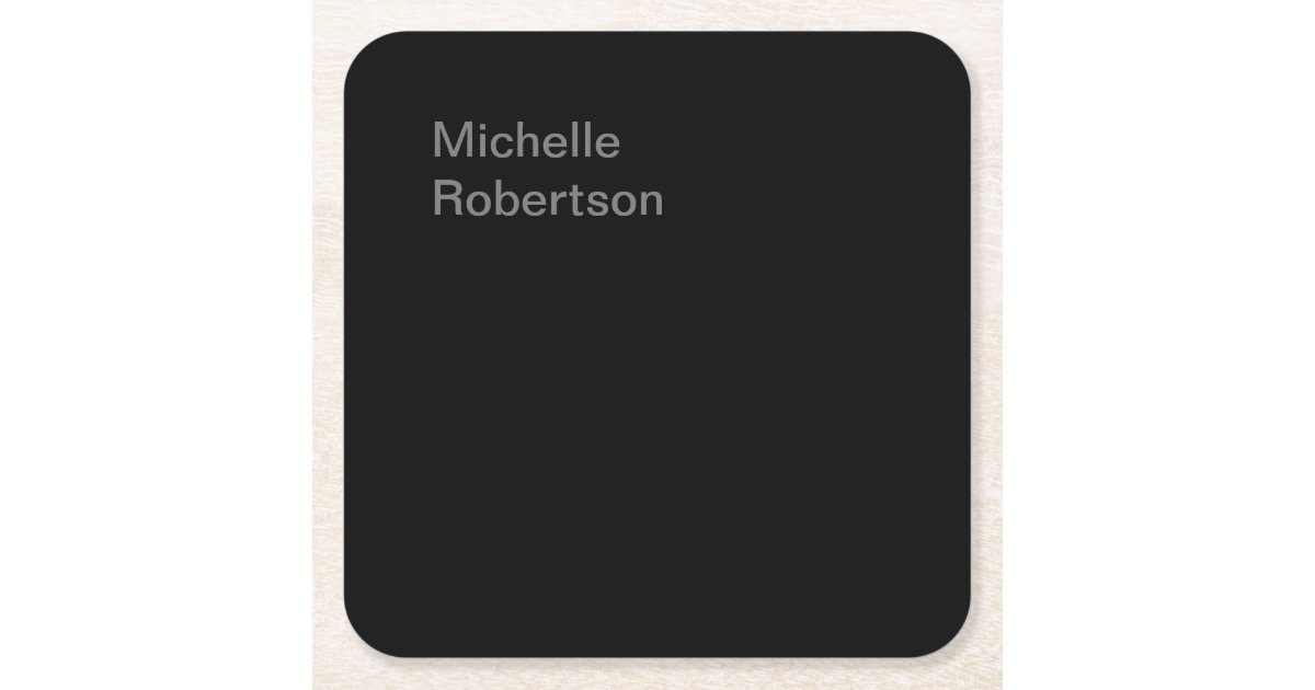 Black Plain Minimalist Add Own Name Square Paper Coaster | Zazzle