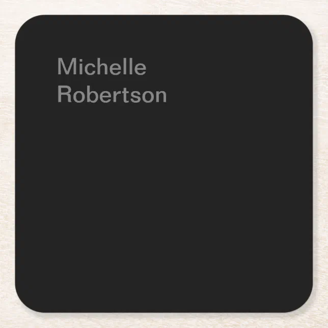 Black Plain Minimalist Add Own Name Square Paper Coaster | Zazzle