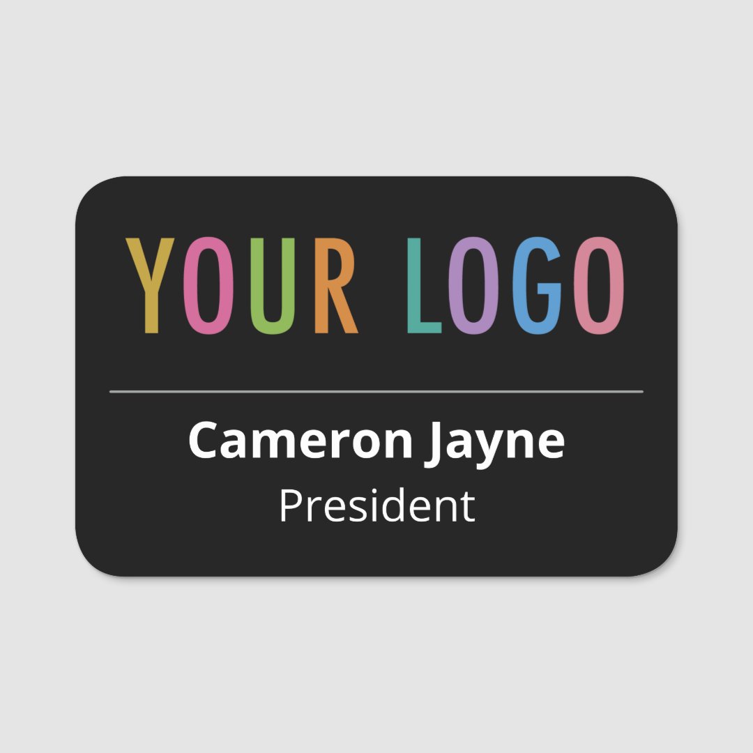 Black Plastic Name Tag Pin or Magnet Custom Logo | Zazzle