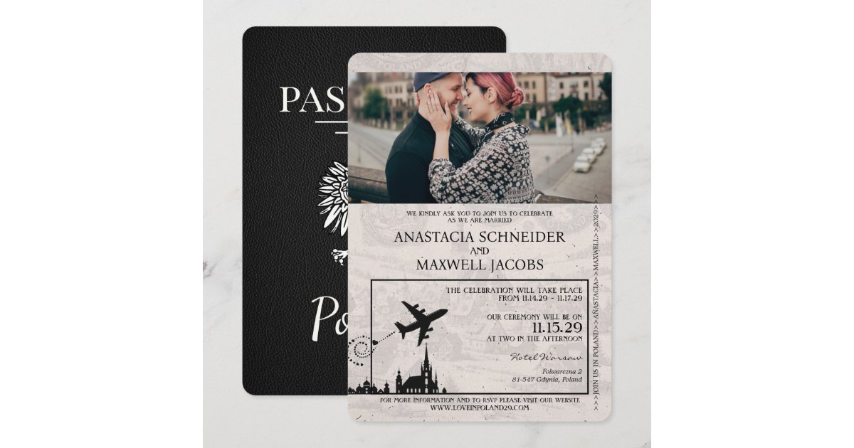 Black Poland Passport Wedding Invitation | Zazzle