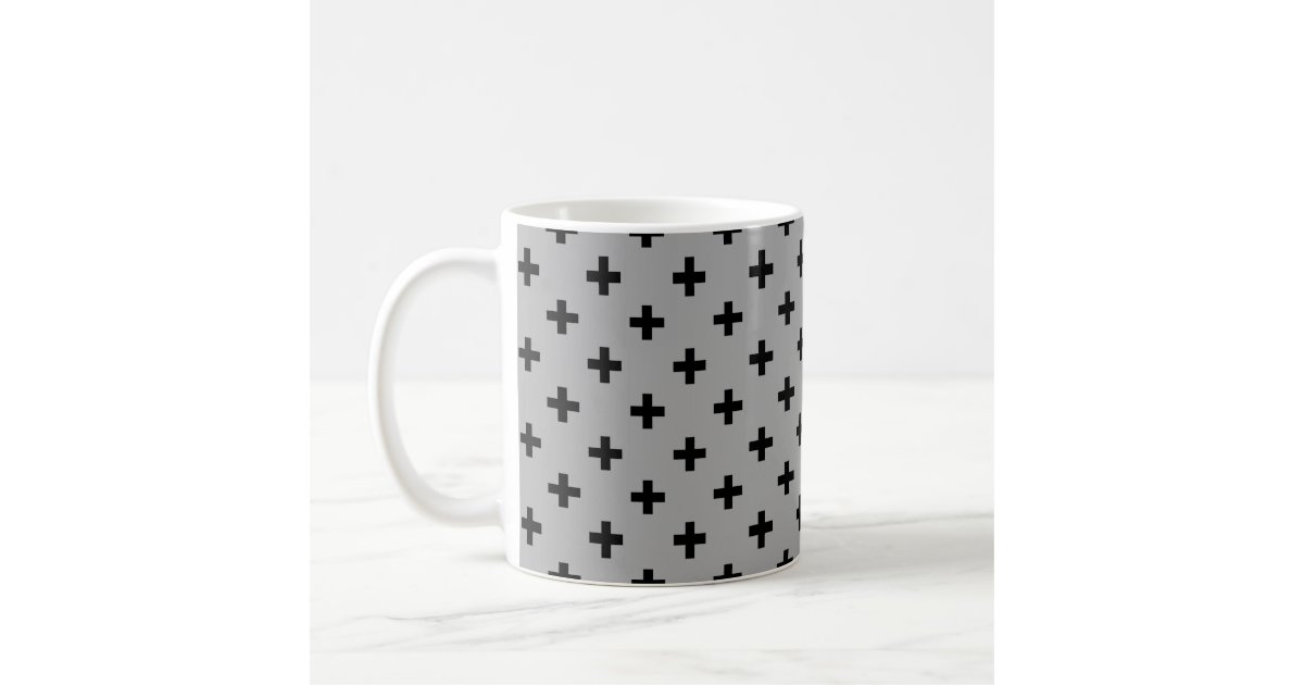 Black polka crosses on grey coffee mug | Zazzle