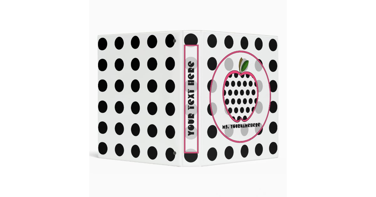 Black Polka Dot Apple Fashion Teacher Binder | Zazzle