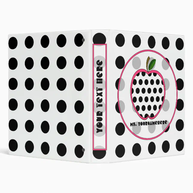 Black Polka Dot Apple Fashion Teacher Binder | Zazzle
