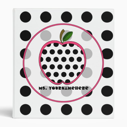 Black Polka Dot Apple Fashion Teacher Binder | Zazzle