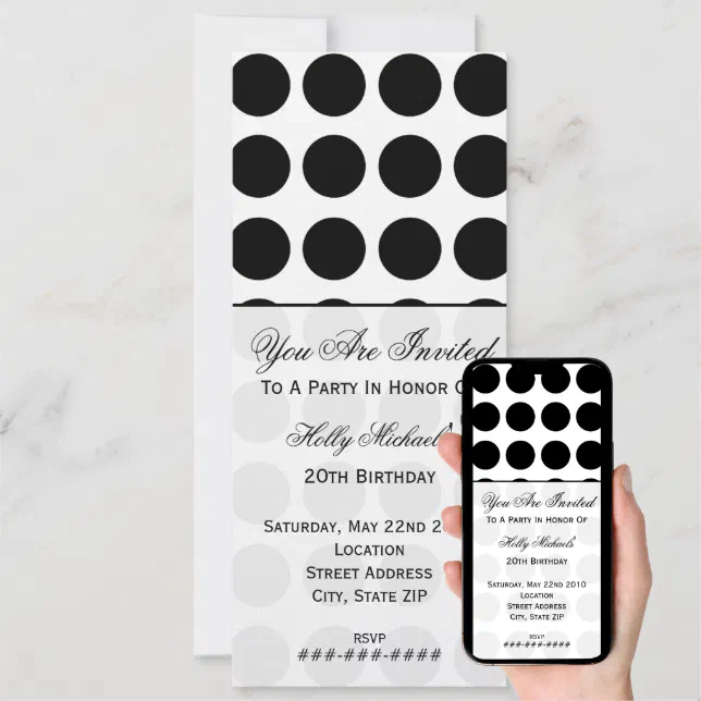 Black Polka Dot Party Invitation | Zazzle