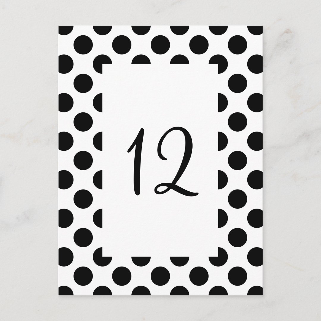 Black Polka Dot Table Number Postcard | Zazzle