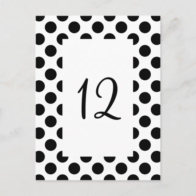 Black Polka Dot Table Number Postcard | Zazzle