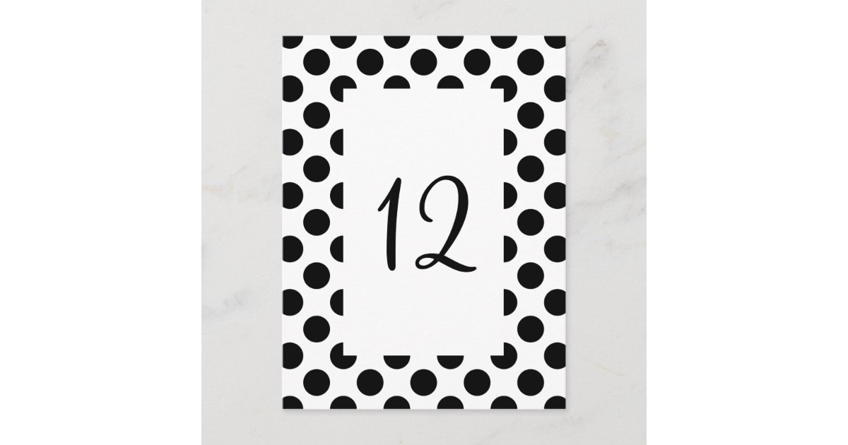 Black Polka Dot Table Number Postcard | Zazzle