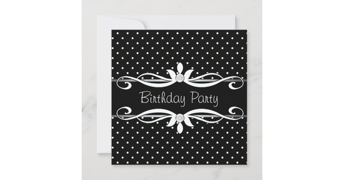 Black Polka Dot Womans Birthday Party Invitation | Zazzle