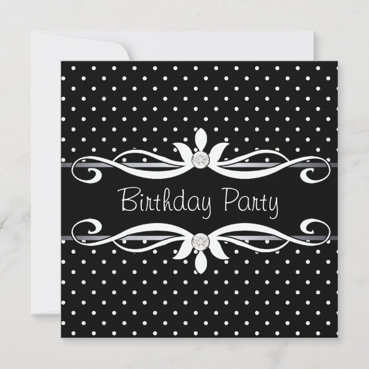 Black Polka Dot Womans Birthday Party Invitation | Zazzle