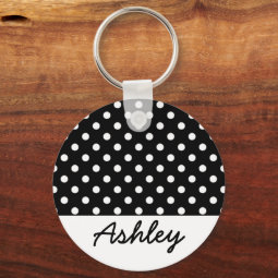 Black Polka Dots Custom Monogram Keychain | Zazzle