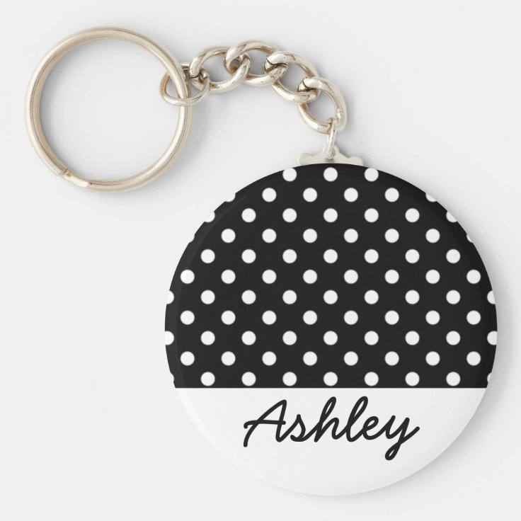 Black Polka Dots Custom Monogram Keychain | Zazzle
