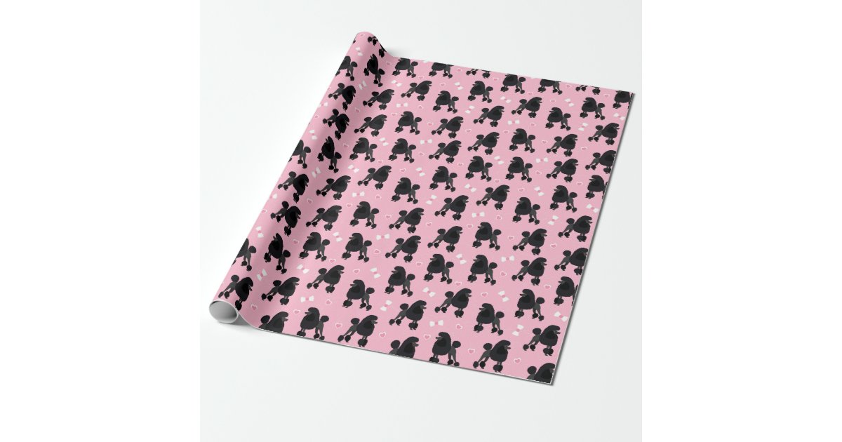 Black Poodles and Bows Pattern Pink Wrapping Paper | Zazzle