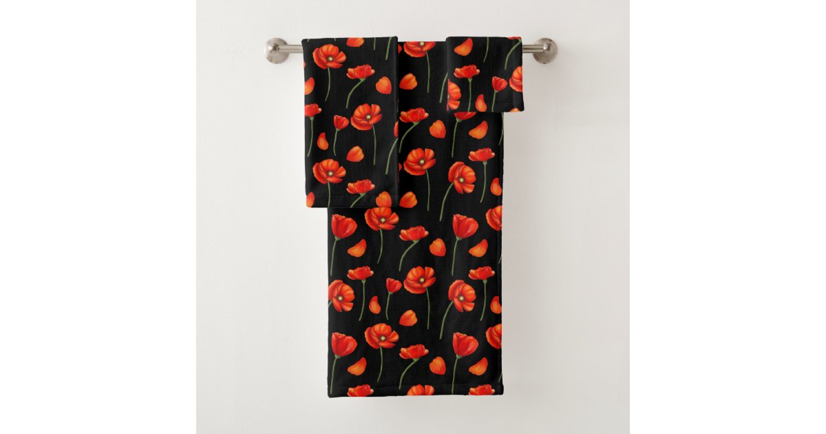 black poppy pattern bath towel set | Zazzle