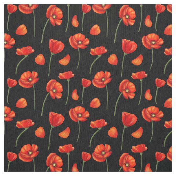 Red Poppy Flower Pattern Fabric | Zazzle