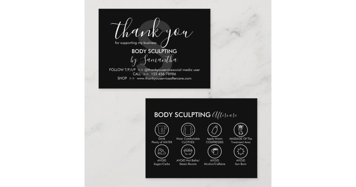 Black Post Body Sculpting Aftercare Thank You Business Card | Zazzle