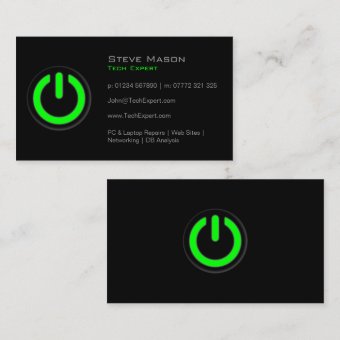 Black Power Button, Technology - Business Card | Zazzle