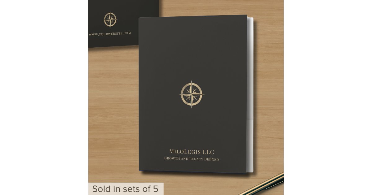 Black Presentation Folder with Gold Compass Logo | Zazzle
