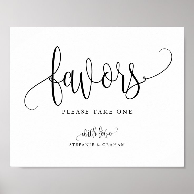 Black Pretty Calligraphy Script Party Favors Poster | Zazzle