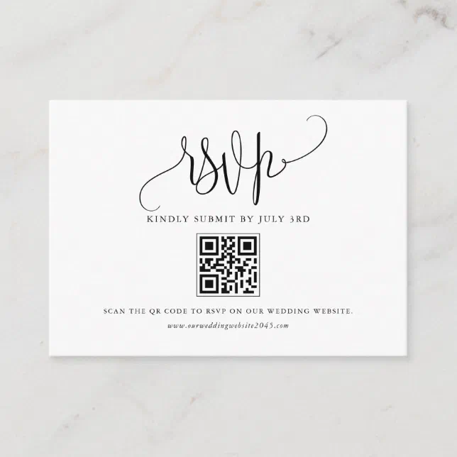 Black Pretty Calligraphy Script QR Code RSVP Enclosure Card | Zazzle