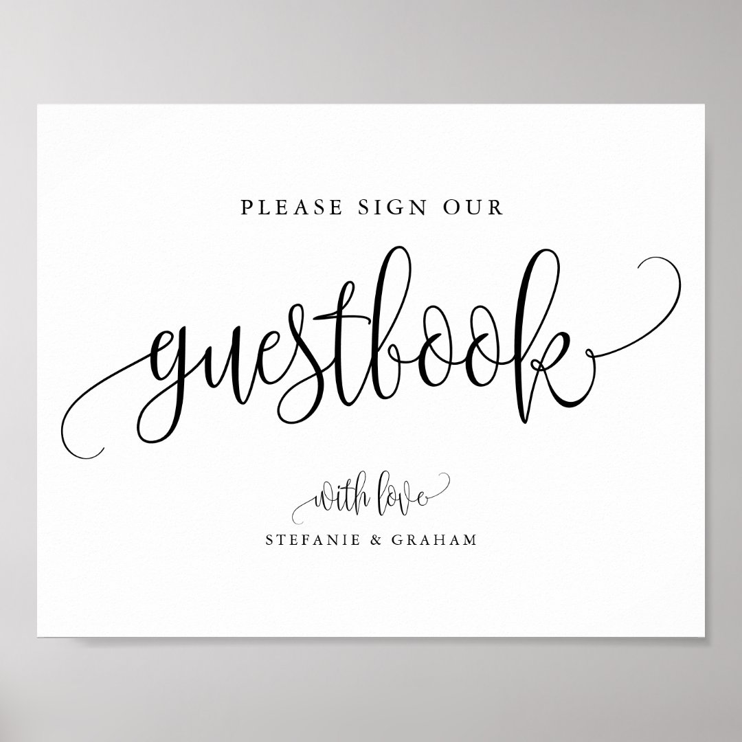 Black Pretty Calligraphy Script Wedding Guestbook | Zazzle