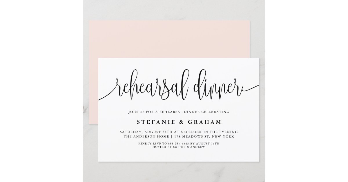 Black Pretty Calligraphy Simple Rehearsal Dinner | Zazzle