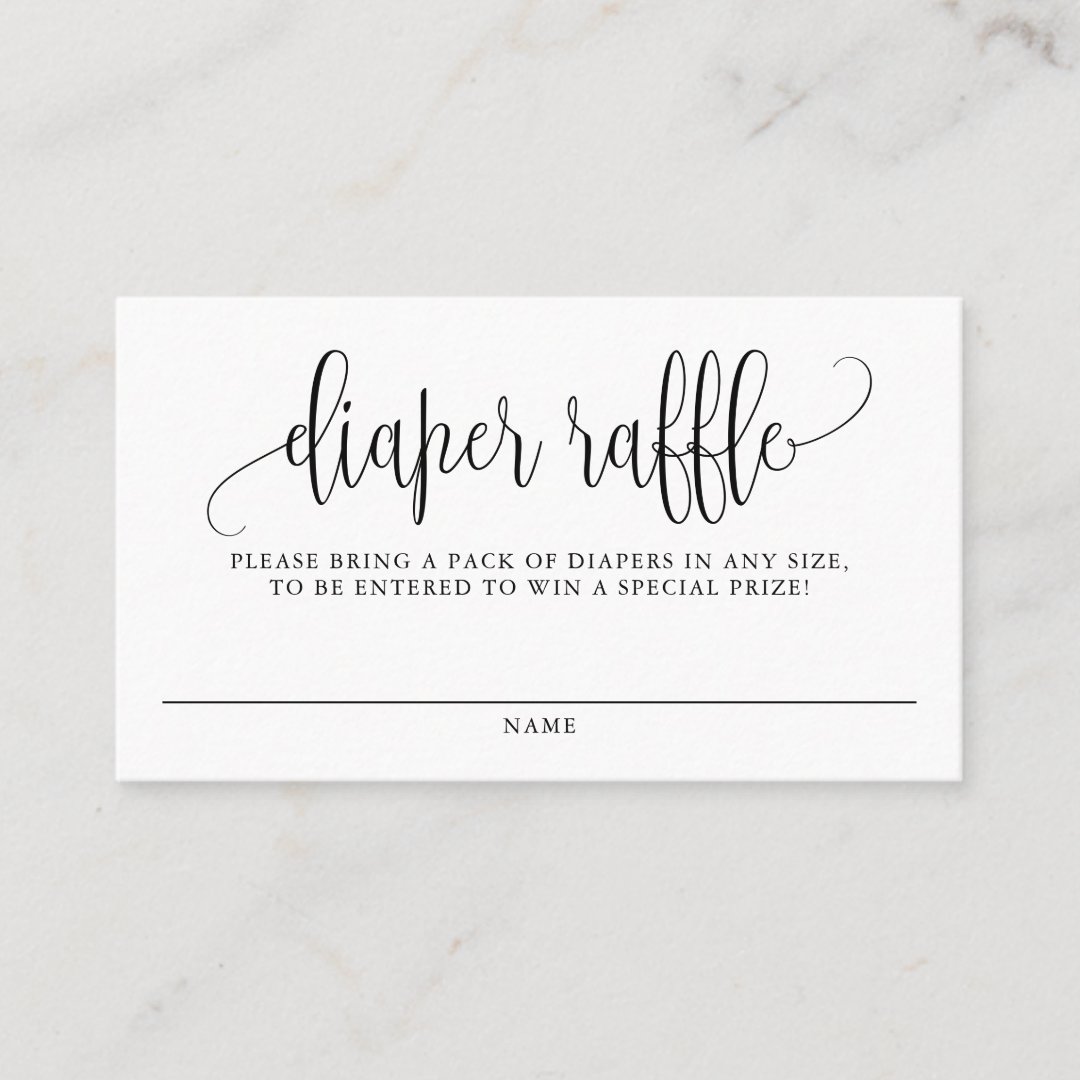 Black Pretty Script Baby Shower Diaper Raffle Card | Zazzle