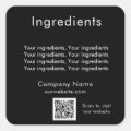 Black product ingredient listing qr code label | Zazzle
