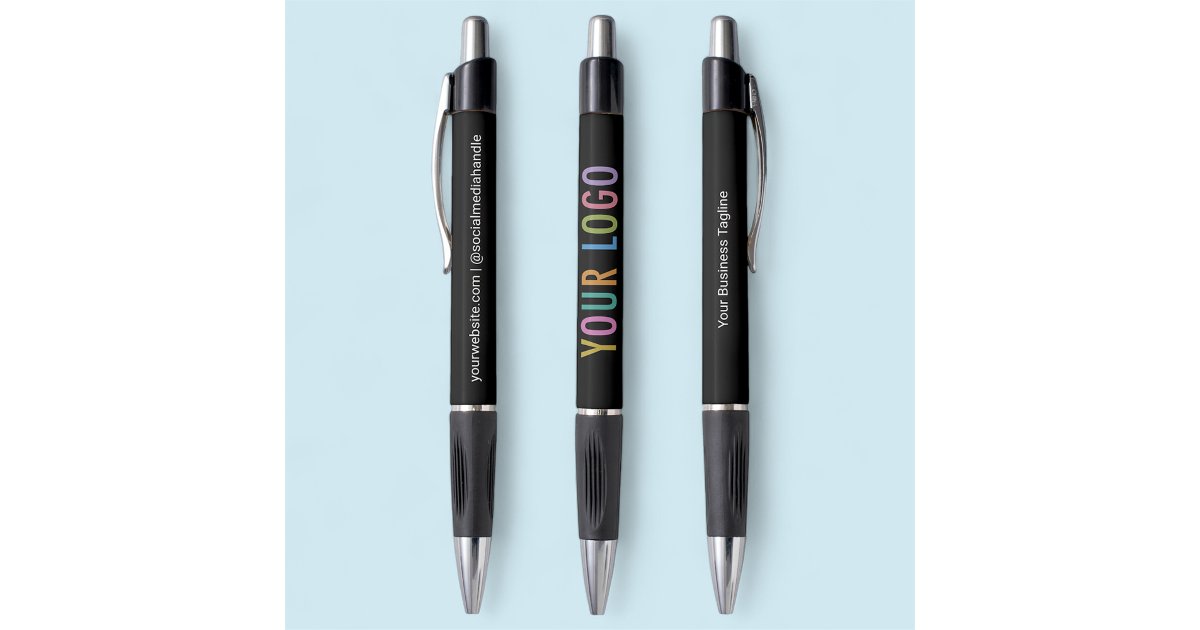 Black Promotional Pen with Logo Business Branded | Zazzle