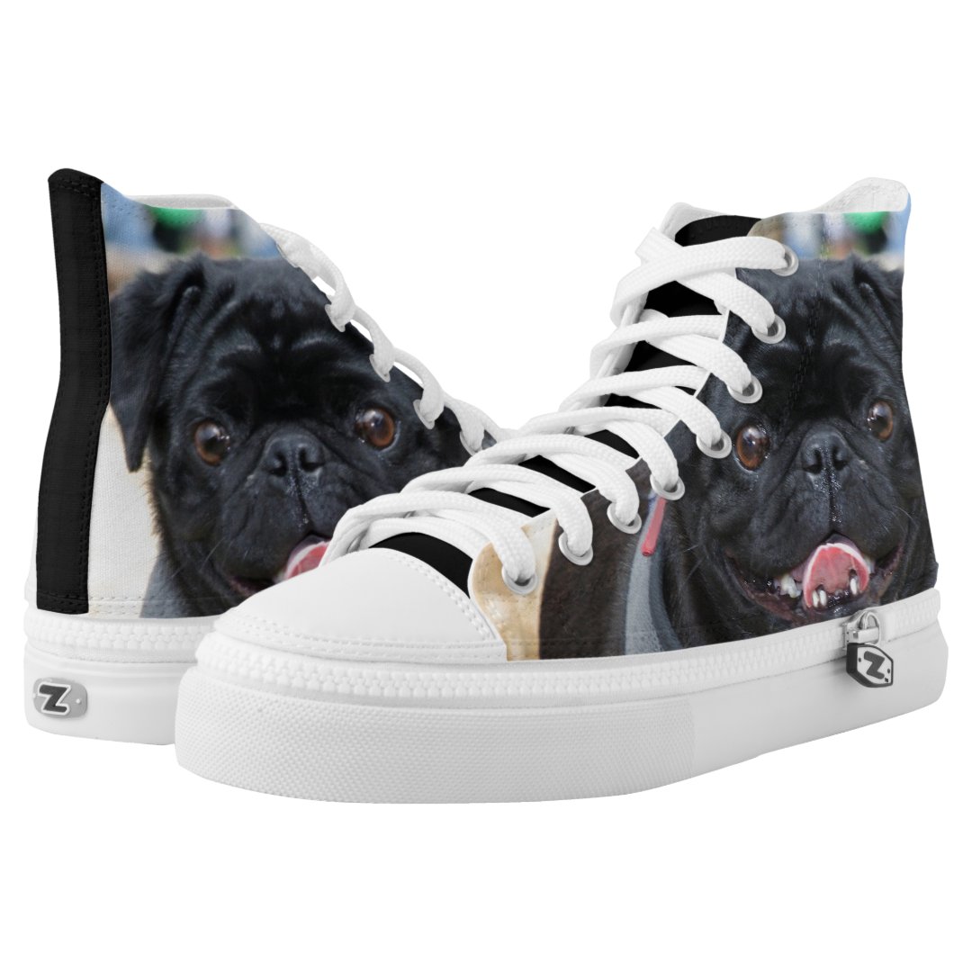 Black Pug high top tennis shoes | Zazzle