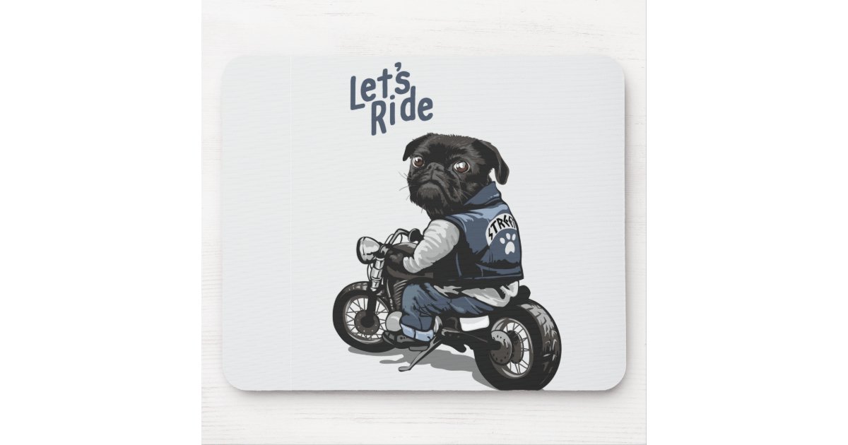 Black Pug on A Motorcycle illustration Mouse Pad | Zazzle