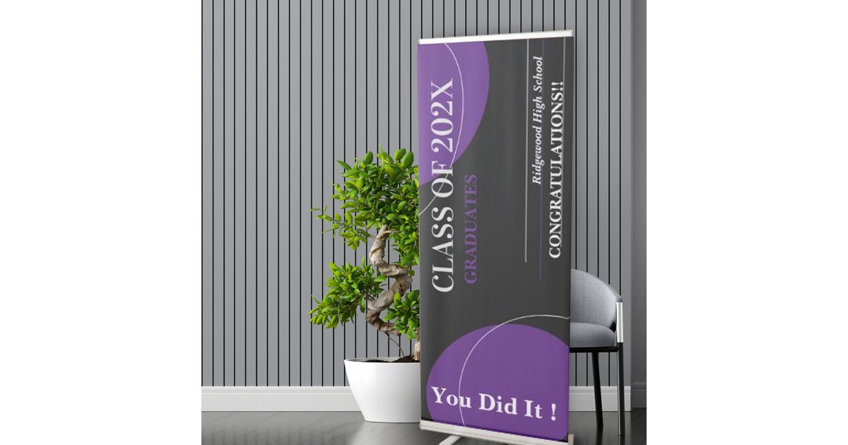 Black Purple Abstract 2024 Class Graduation Retractable Banner | Zazzle