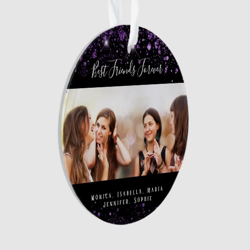 Black purple best friends forever glitter photo ornament | Zazzle