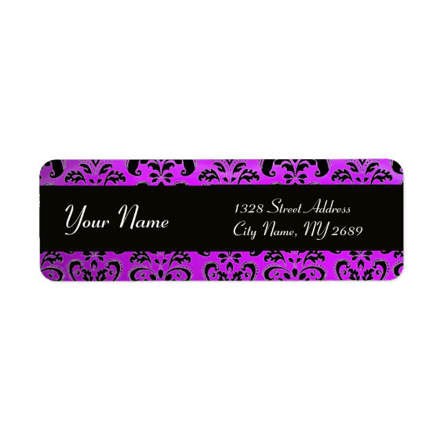 BLACK PURPLE DAMASK LABEL | Zazzle