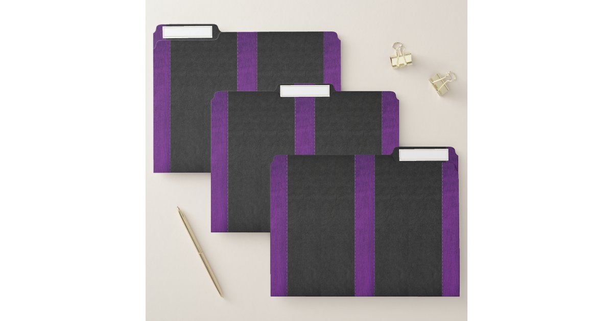 Black & Purple Faux Leather Stitched Effect File Folder | Zazzle