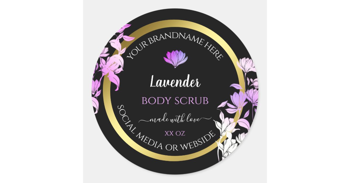 Black Purple Floral Product Packaging Labels Gold | Zazzle