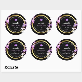Black Purple Floral Product Packaging Labels Gold | Zazzle