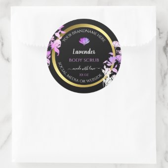 Black Purple Floral Product Packaging Labels Gold | Zazzle