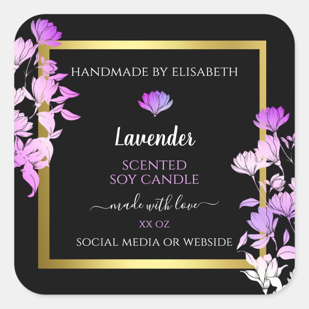 Black Purple Floral Product Packaging Labels Gold | Zazzle