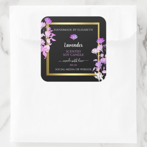 Black Purple Floral Product Packaging Labels Gold | Zazzle
