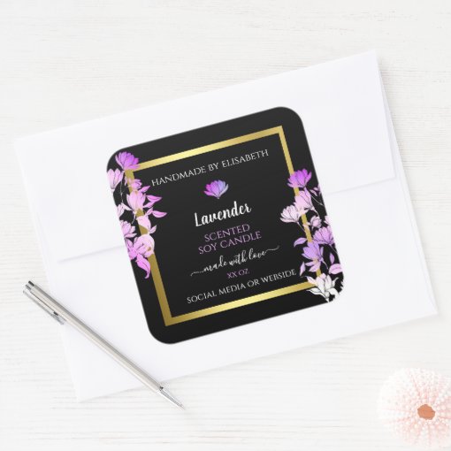 Black Purple Floral Product Packaging Labels Gold | Zazzle