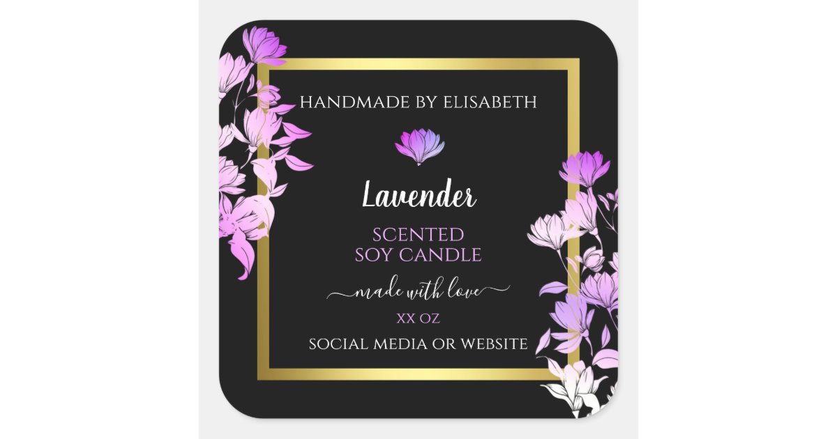 Black Purple Floral Product Packaging Labels Gold | Zazzle