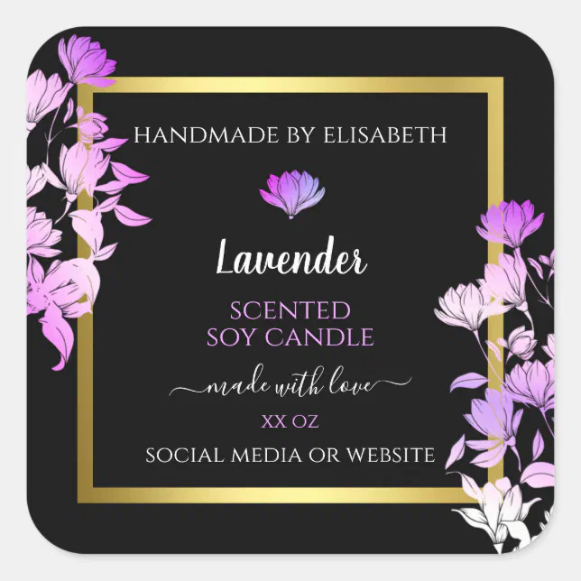 Black Purple Floral Product Packaging Labels Gold | Zazzle