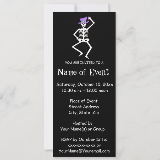 Black Purple Halloween Skeleton Dancing Bones Invitation | Zazzle