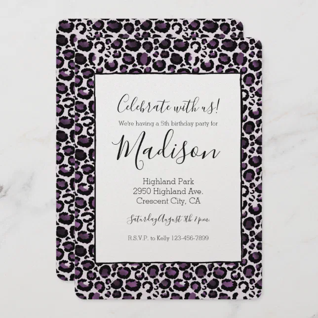 Black Purple Leopard Print Invitation | Zazzle