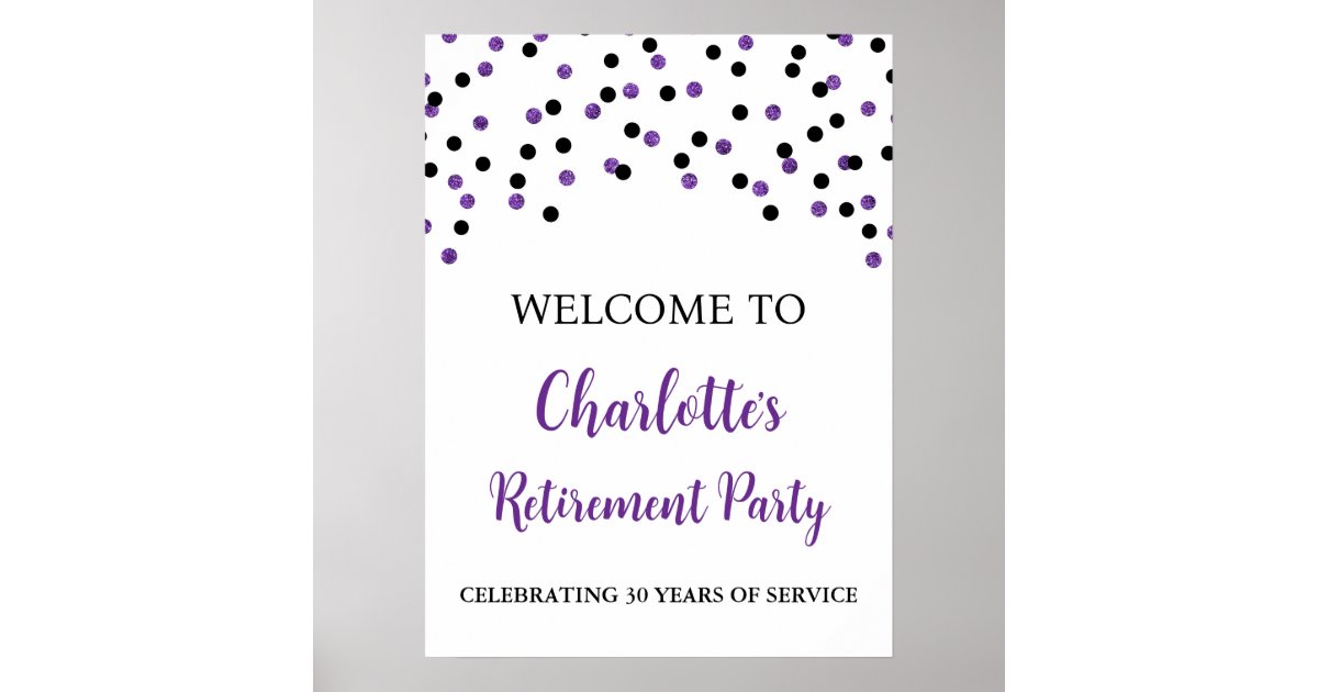 Black Purple Retirement Party Custom 18x24 Poster | Zazzle