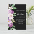 Black purple violet florals birthday invitation | Zazzle
