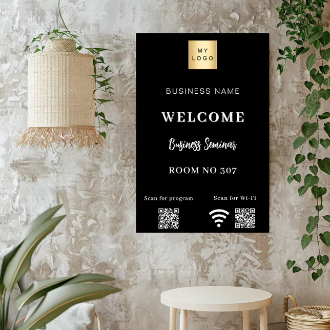 Black QR code business logo seminar room wifi Poster | Zazzle