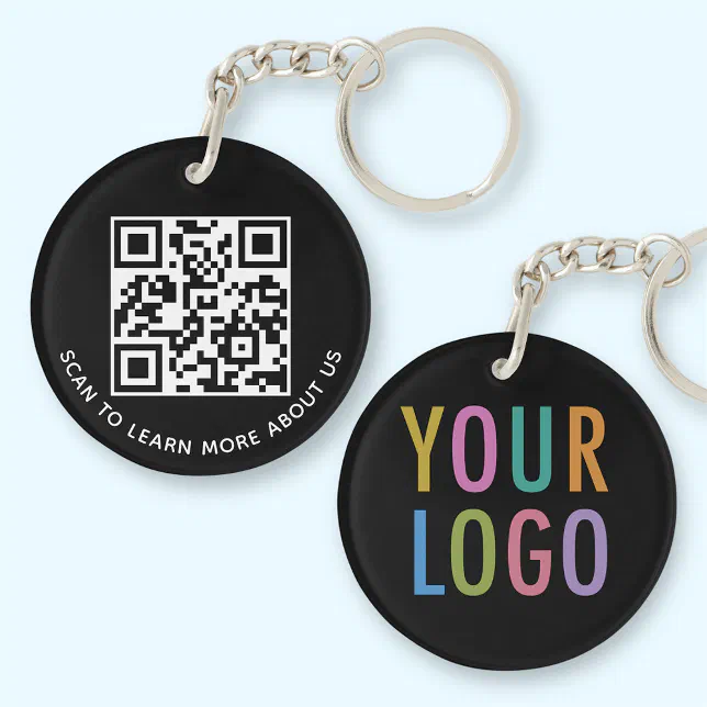 Black QR Code Keychain Acrylic Custom Logo Round | Zazzle