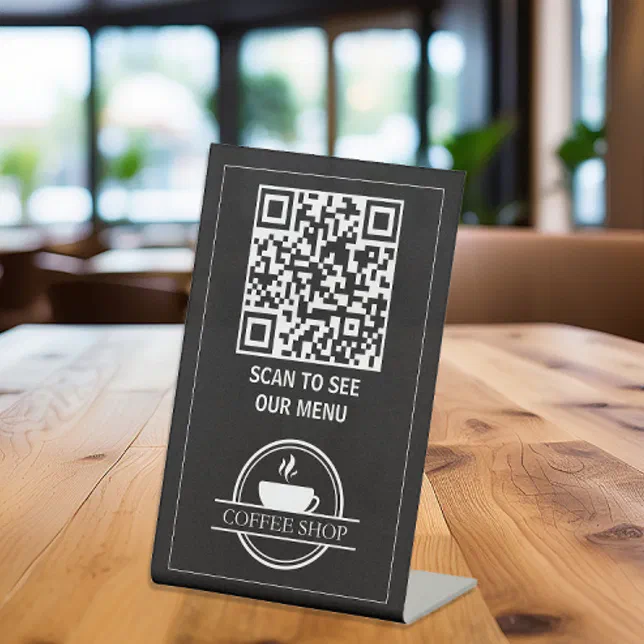 Black QR Code Menu Pedestal Sign | Zazzle